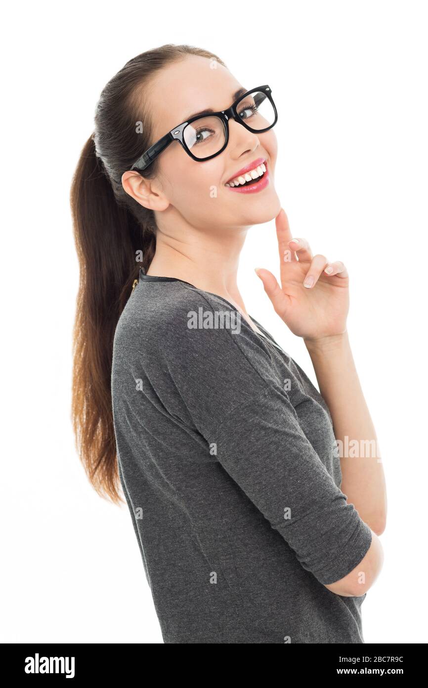 Beautiful woman wearing glasses Stock Photo - Alamy