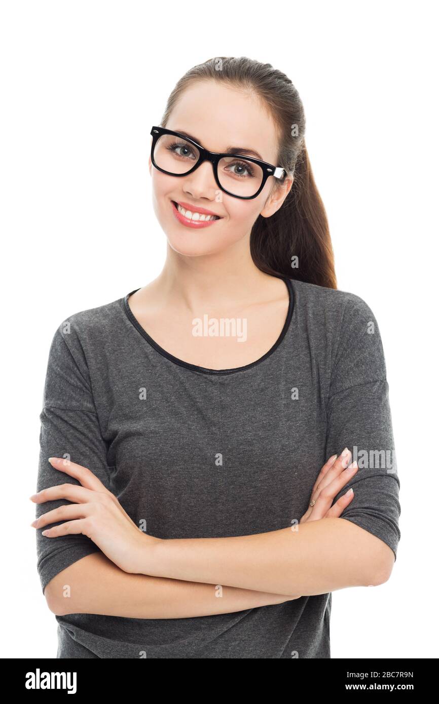 Beautiful woman wearing glasses Stock Photo - Alamy