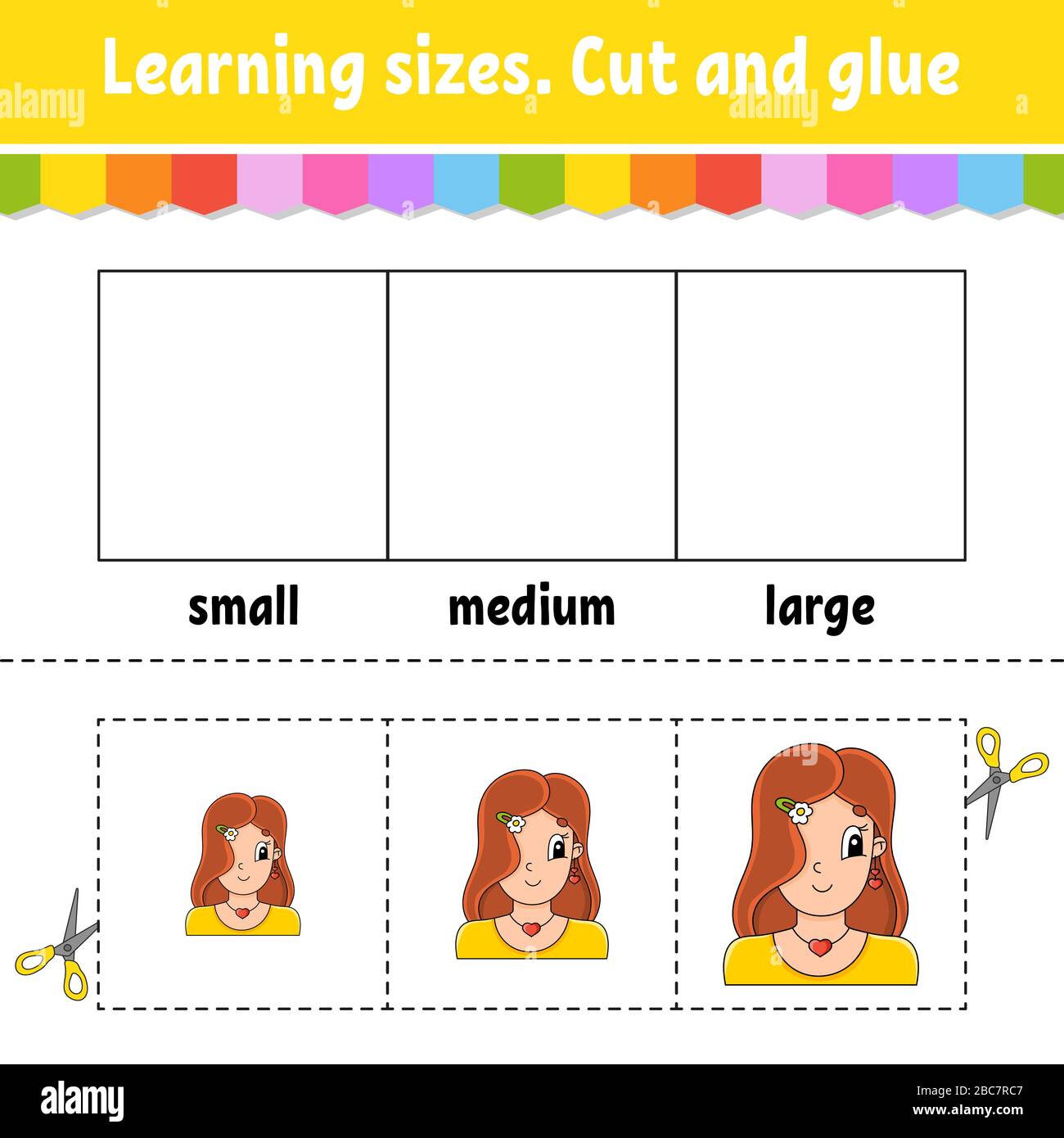 Learning sizes. Cut and glue. Easy level. Color activity worksheet ...