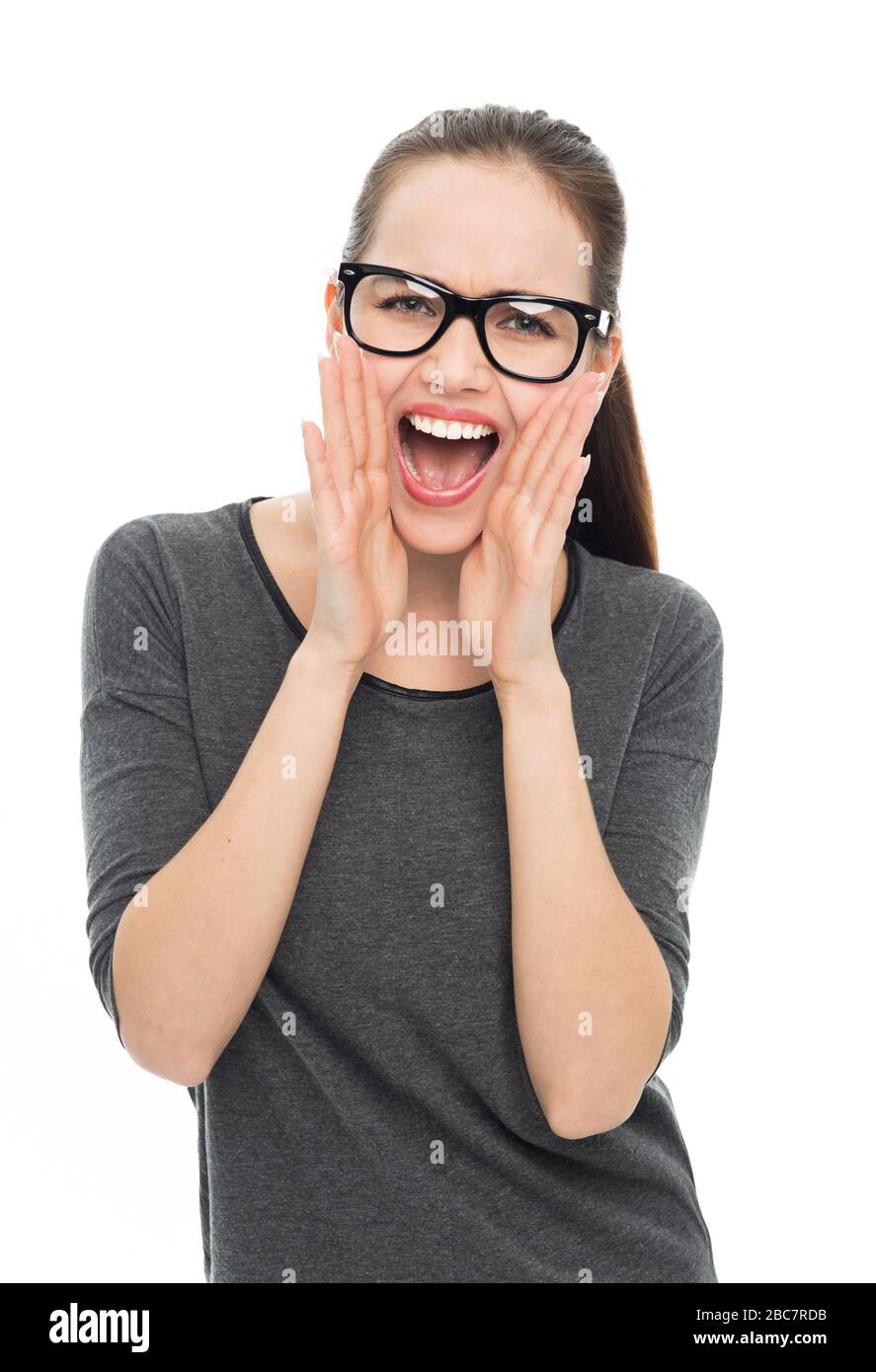 Beautiful woman shouting studio shot hi-res stock photography and ...
