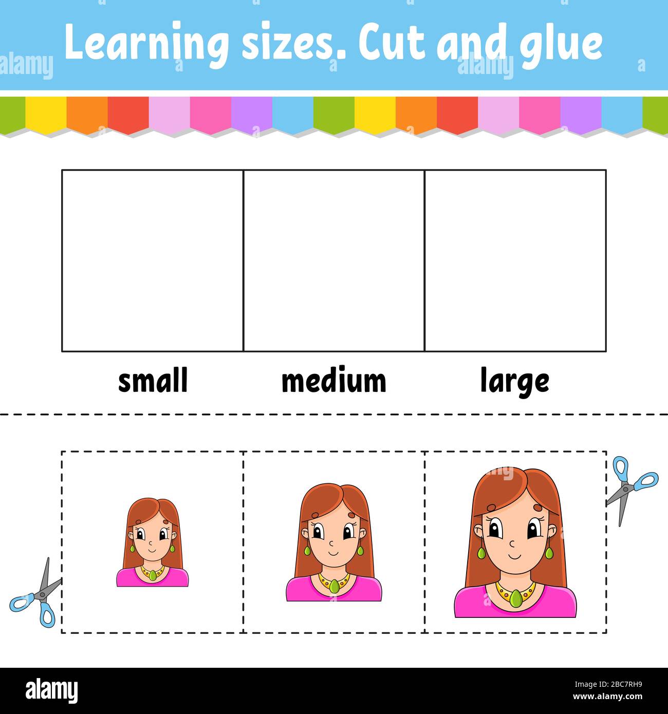 Learning sizes. Cut and glue. Easy level. Color activity worksheet ...