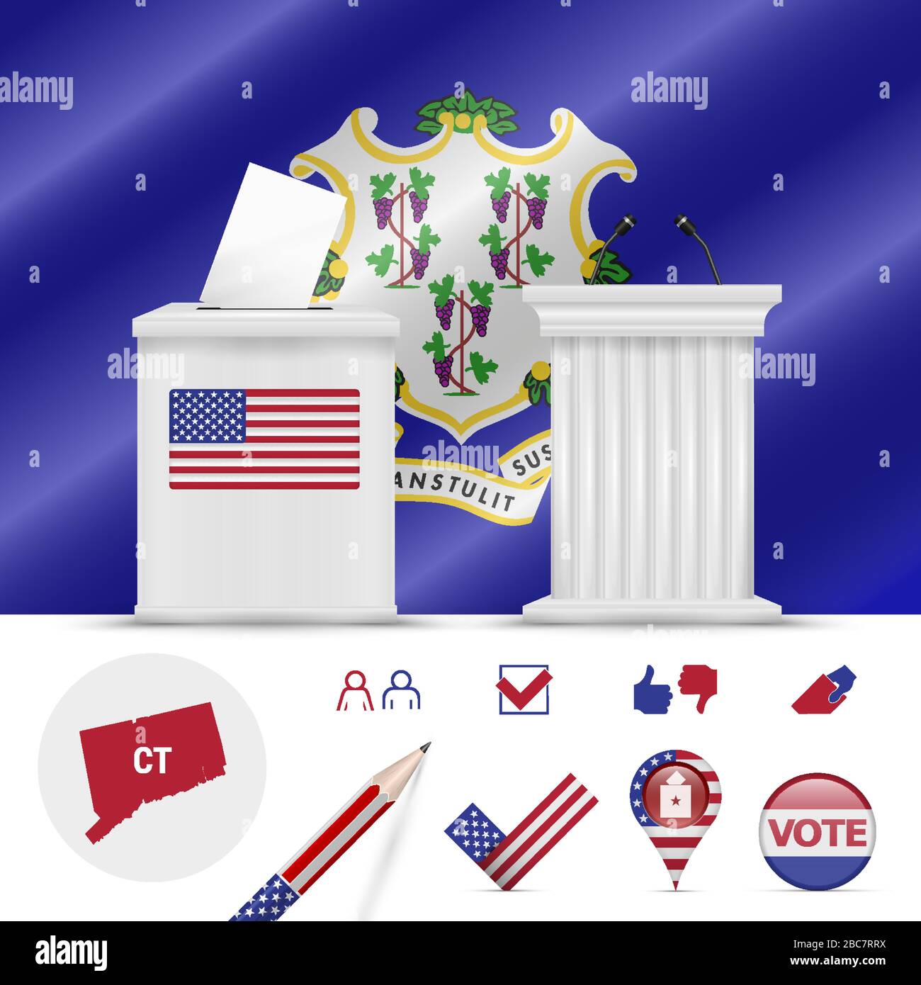 Presidential elections in Connecticut. Vector waving flag, realistic ...