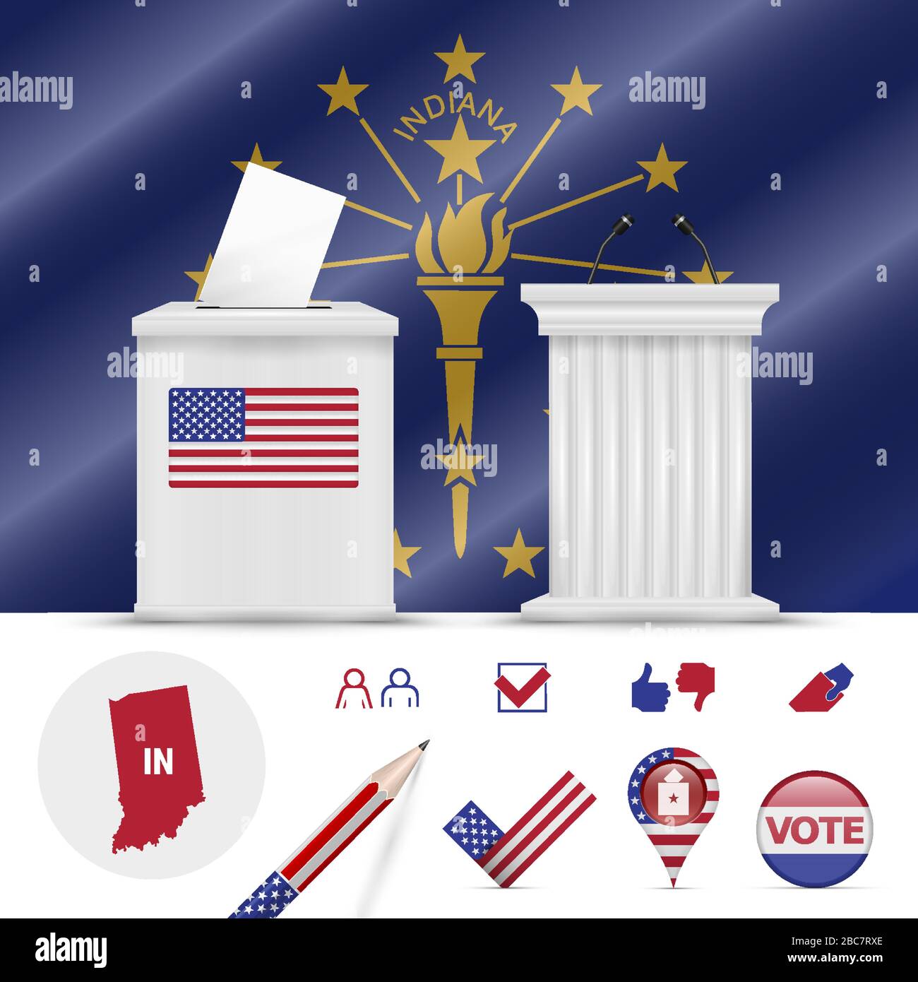 Presidential elections in Indiana. Vector waving flag, realistic ballot ...