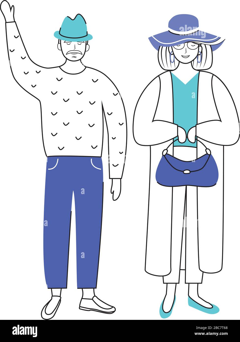 Retired people flat vector illustration. Senior age family. Elderly man ...