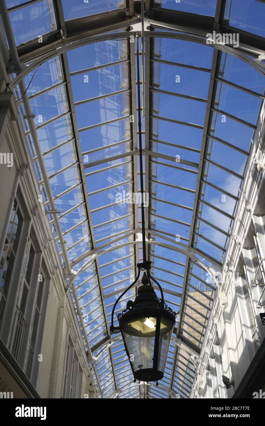 Glass roof of the Victorian era Royal Arcade, Cardiff, Wales, United ...
