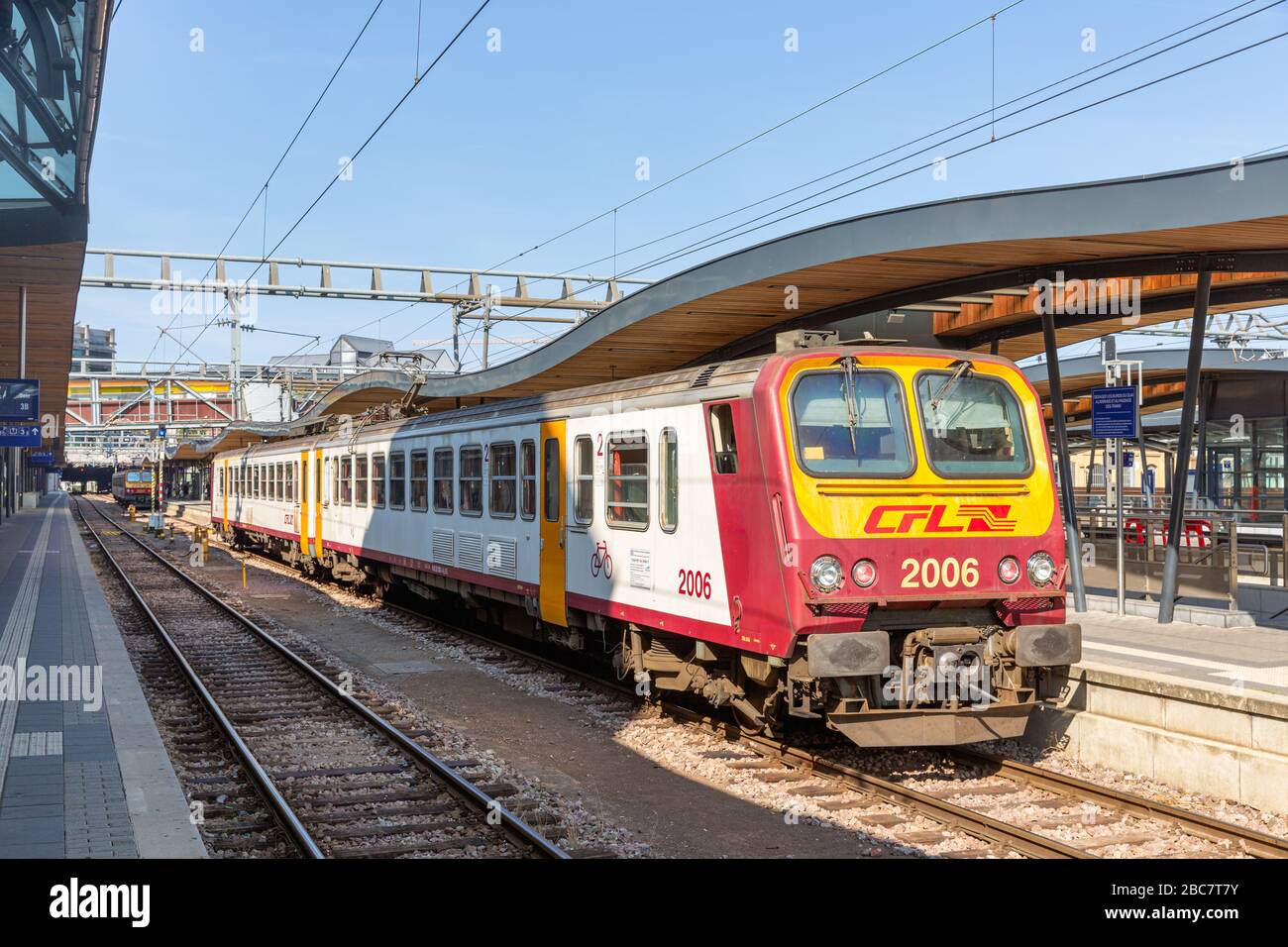 Passenger train at railway station Luxembourg city Stock Photo - Alamy