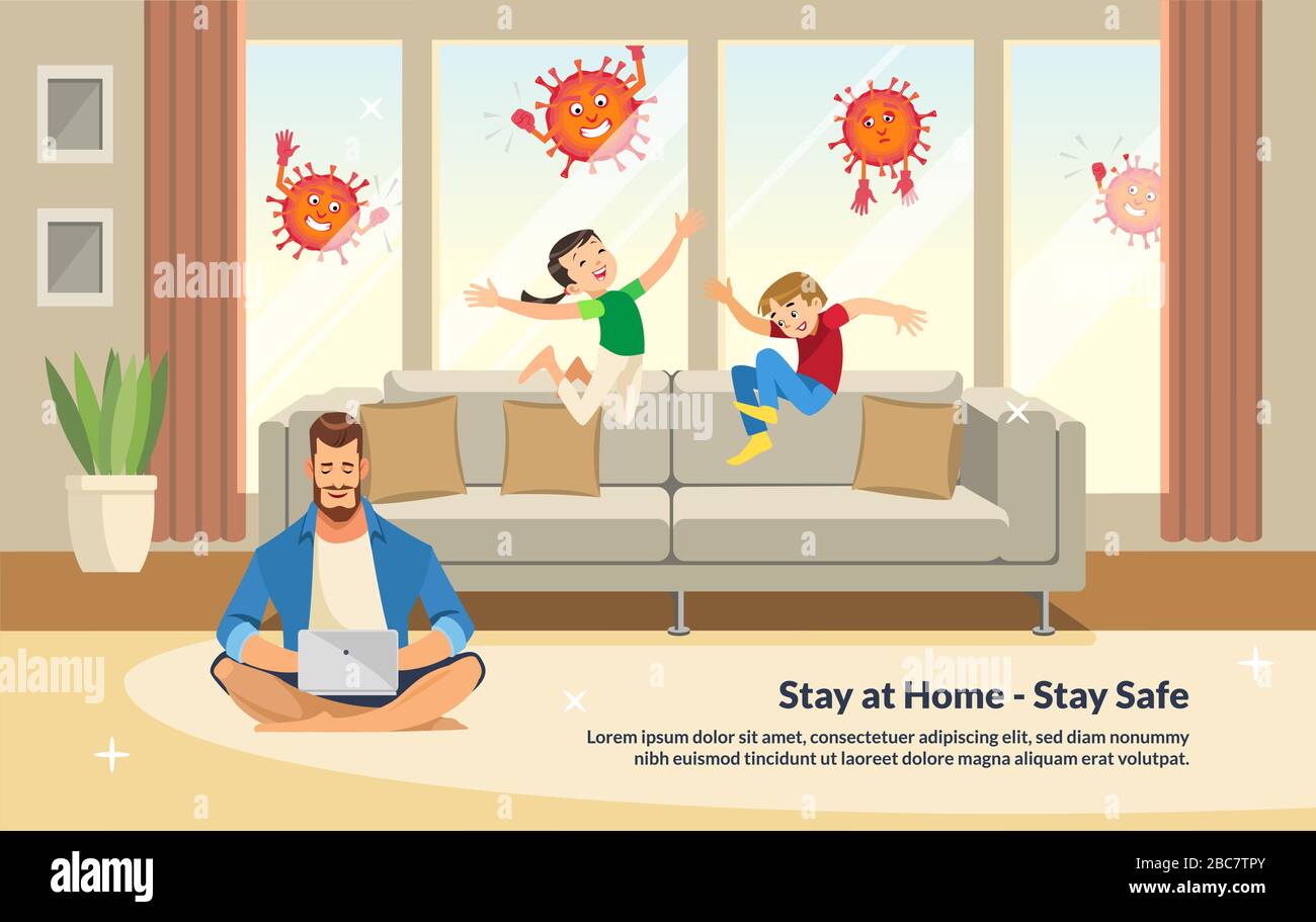 Flat Banner Illustration Stay at Home - Stay Safe Stock Vector Image ...