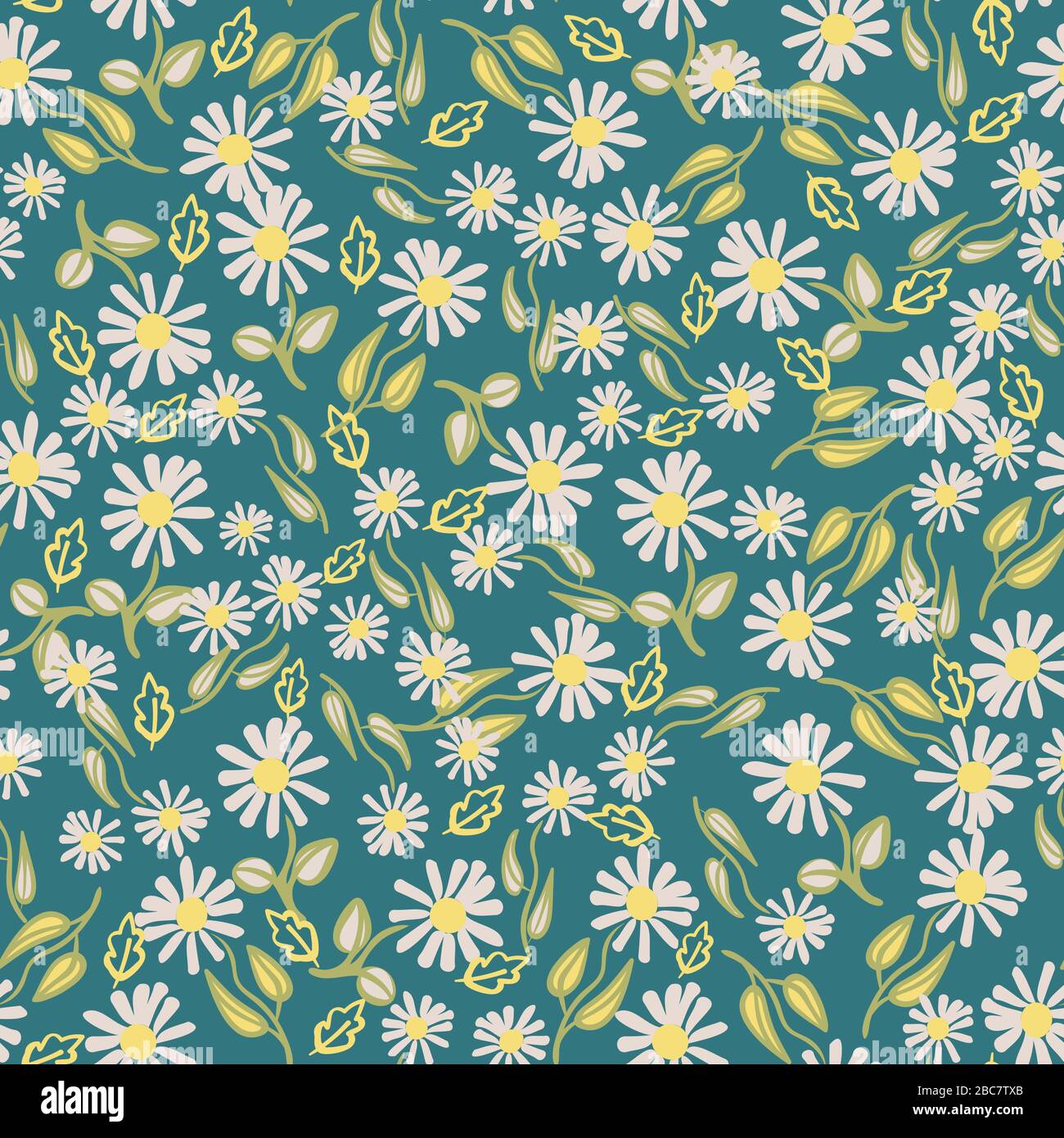 daisy flowers on a teal background seamless vector pattern Stock Vector ...