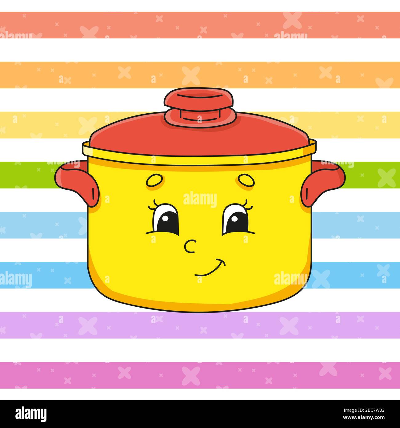 Metal stewpan with lid. Colorful vector illustration. Cartoon character ...