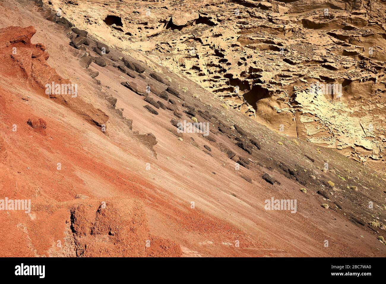 Different structures and colours of the volcanic rocks close to El ...