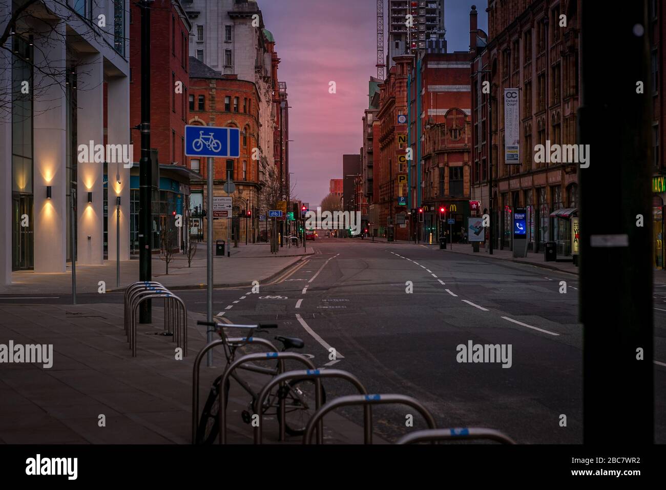 Oxford Road, Manchester, United Kingdom. Empty streets, closed business ...