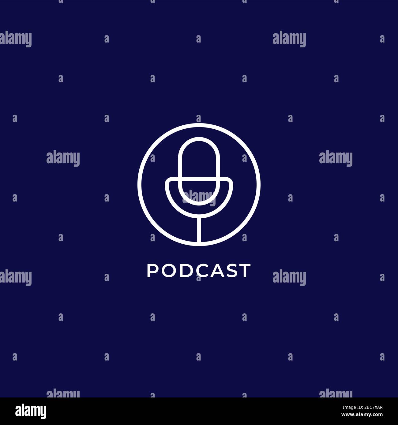Podcast logo design template isolated on dark blue background. Outline ...