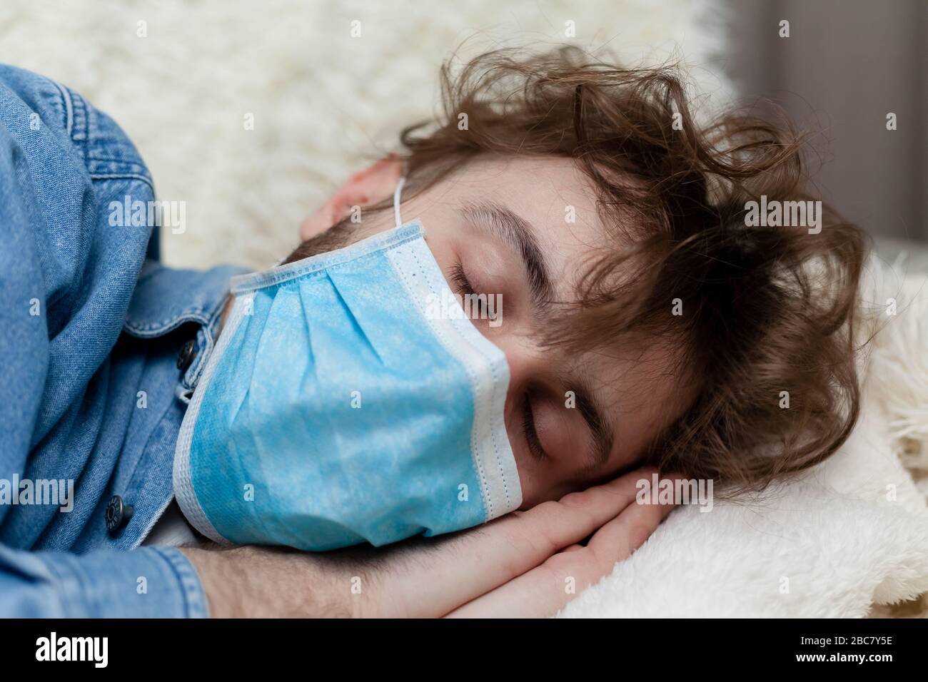 Lone guy at home in quarantine. Staying at home makes you sad and crazy ...