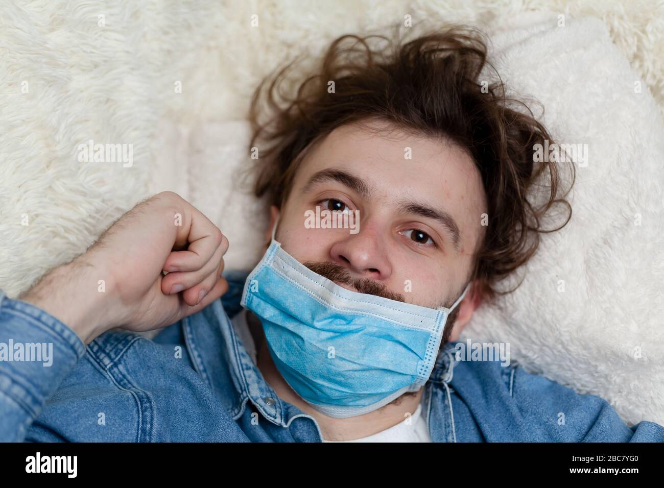 Lone guy at home in quarantine. Staying at home makes you sad and crazy ...