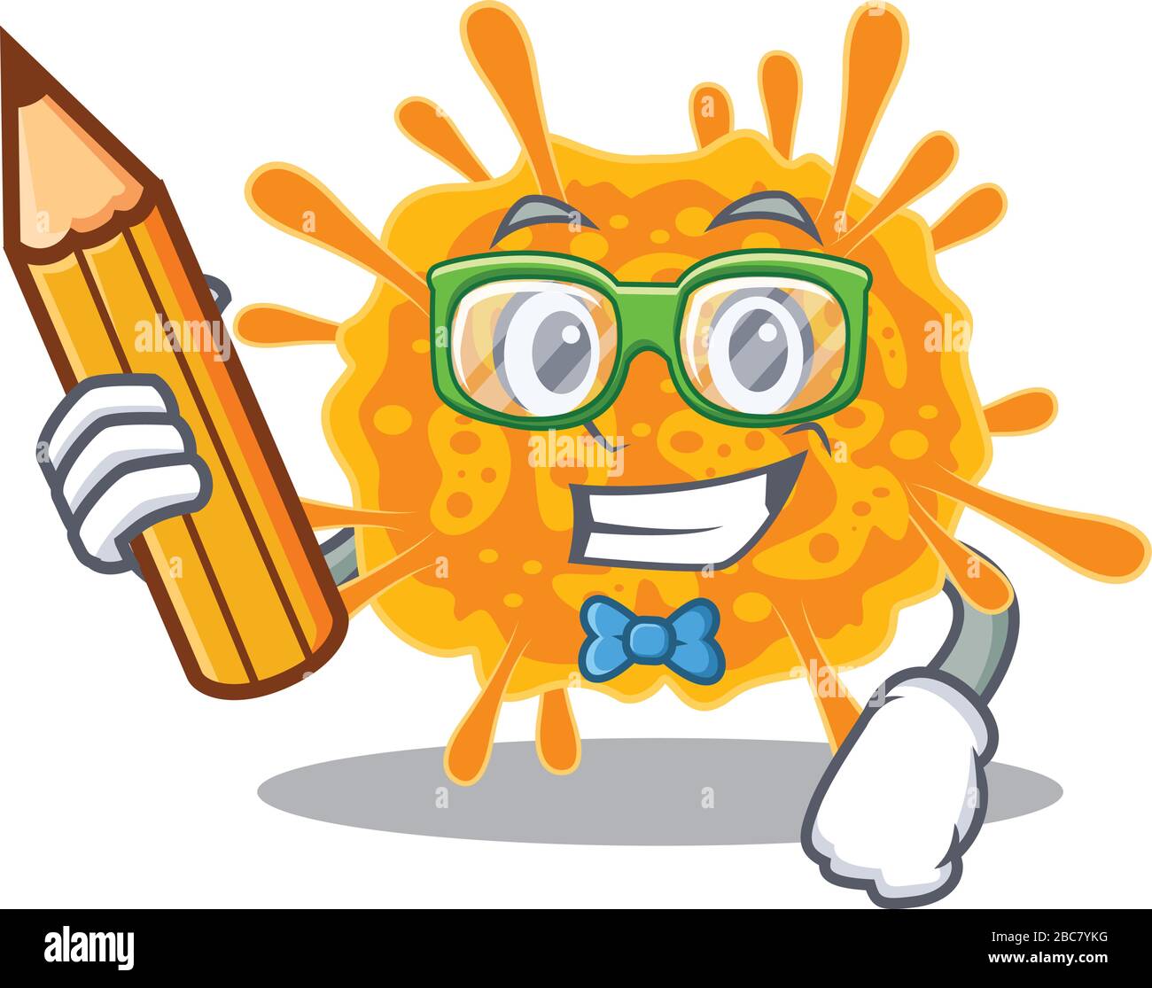 A brainy student nobecovirus cartoon character with pencil and glasses ...