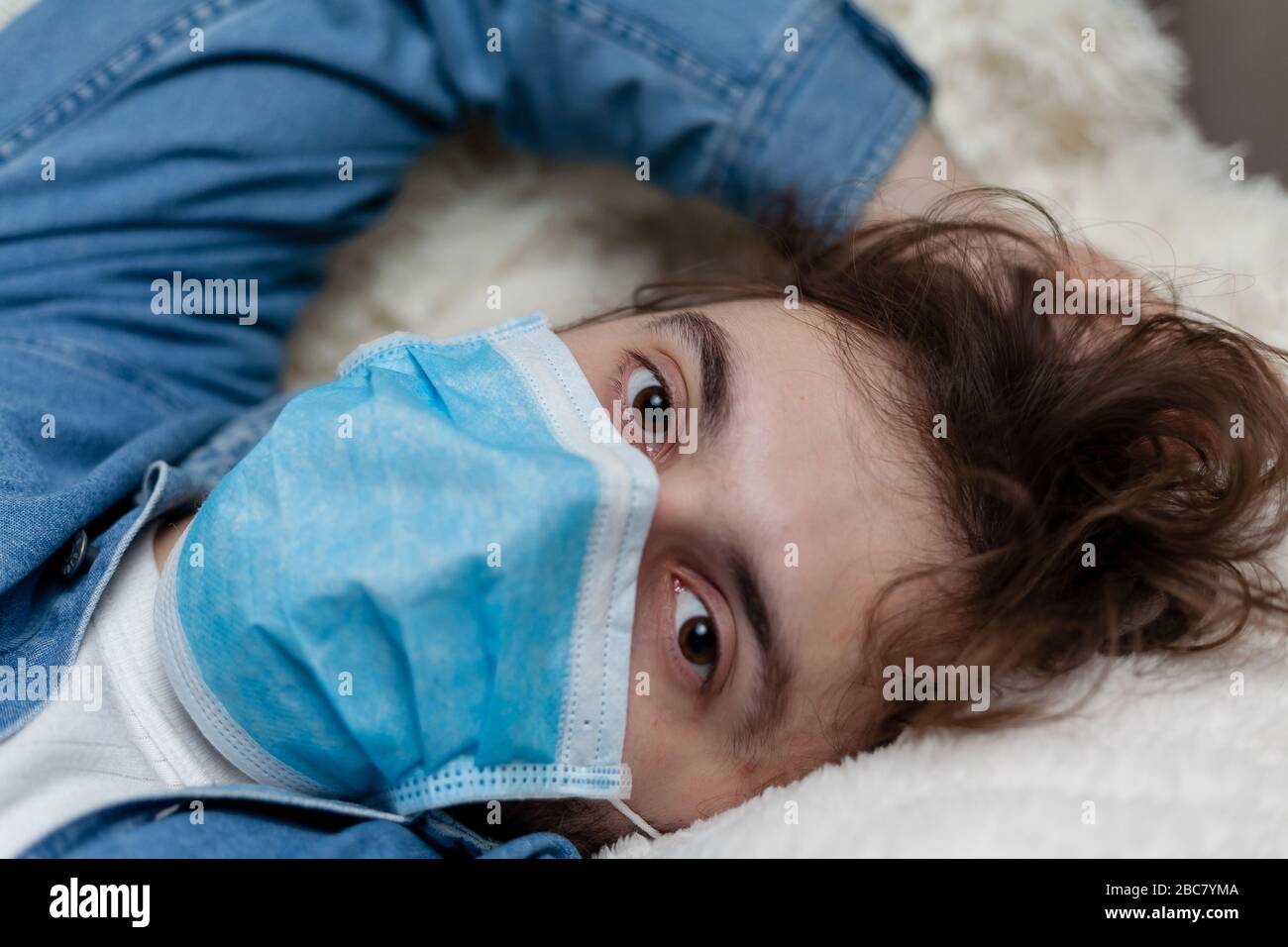 Lone guy at home in quarantine. Staying at home makes you sad and crazy ...