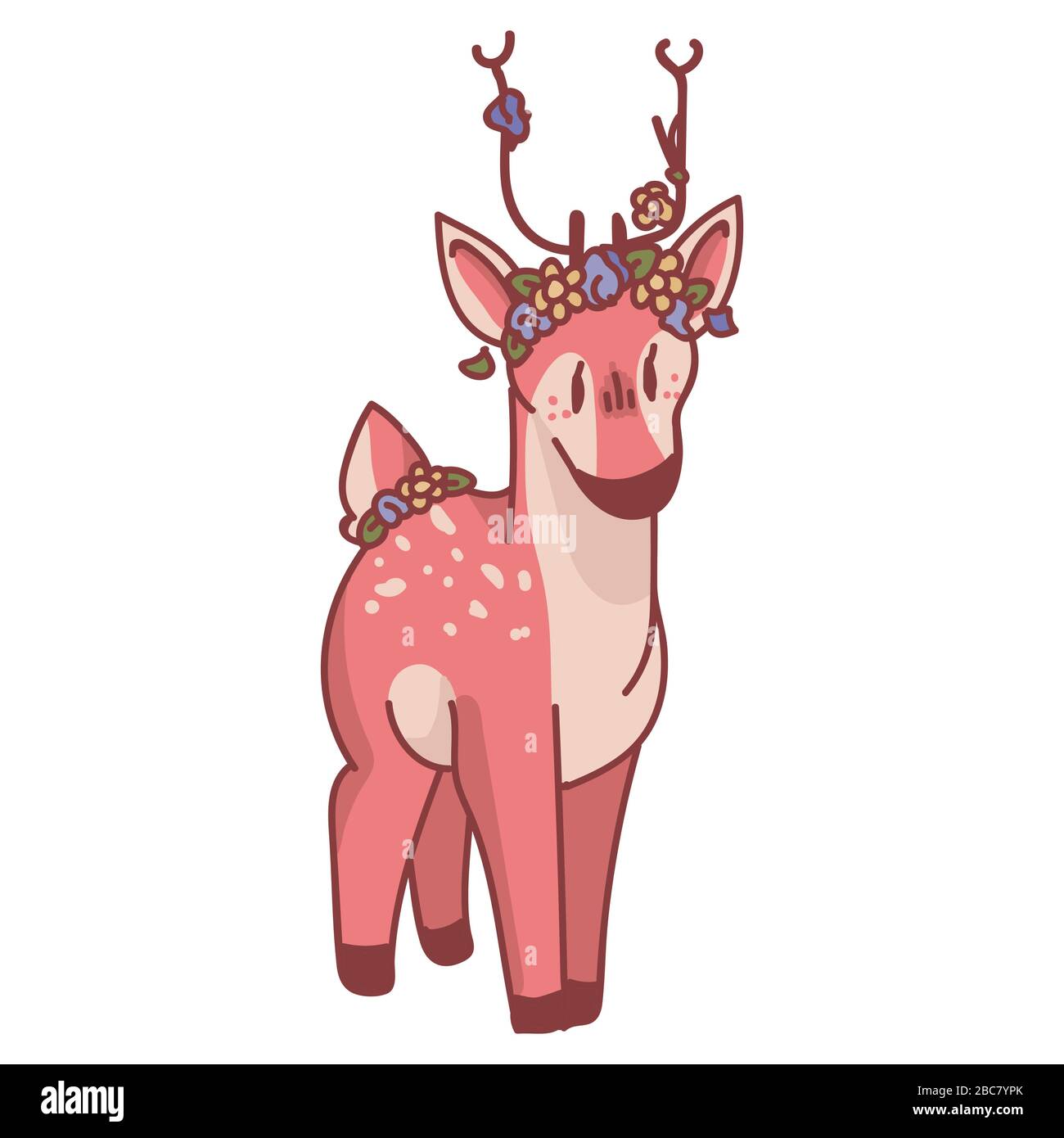 Pink cute cartoon stylized stag animal illustration. Kawaii girly doe ...