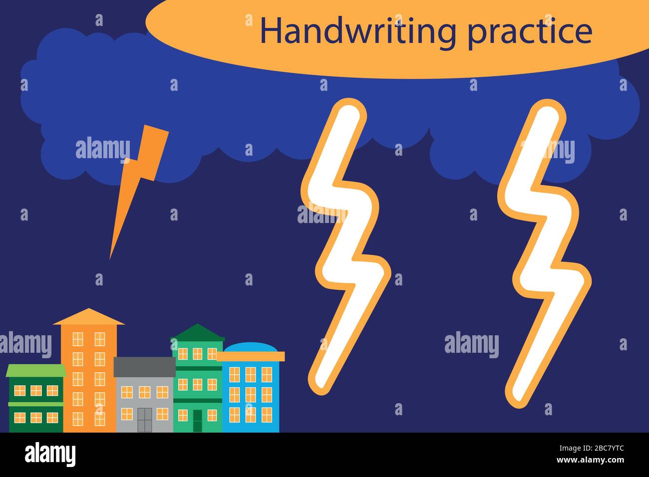 Handwriting practise, writing training. lightning cartoon, preschool ...