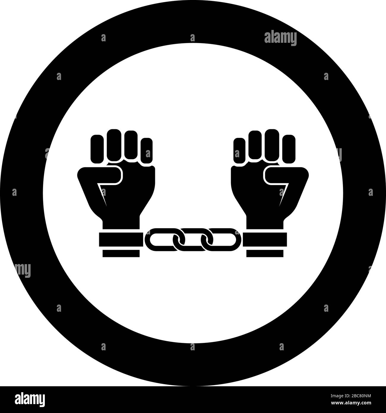 Handcuffed hands Chained human arms Prisoner concept Manacles on man ...
