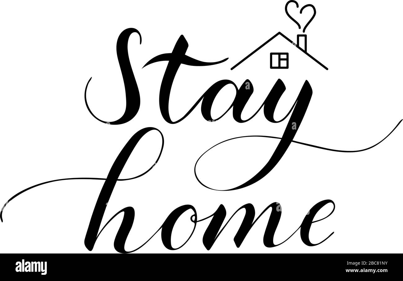 Vector hand written stay home text isolated on white background ...