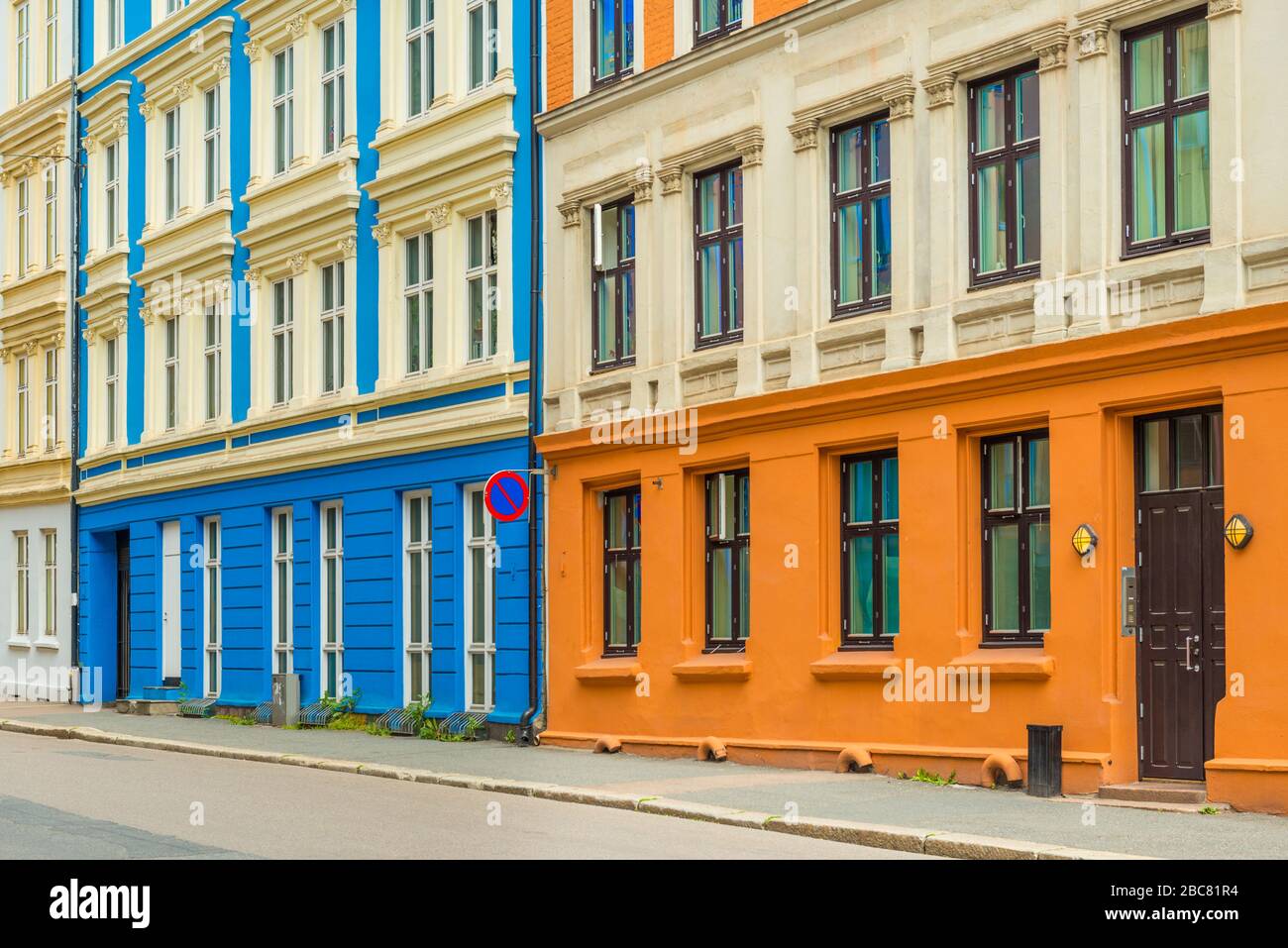 Colorful facades of residential buildings in Oslo, Norway. View of an ...
