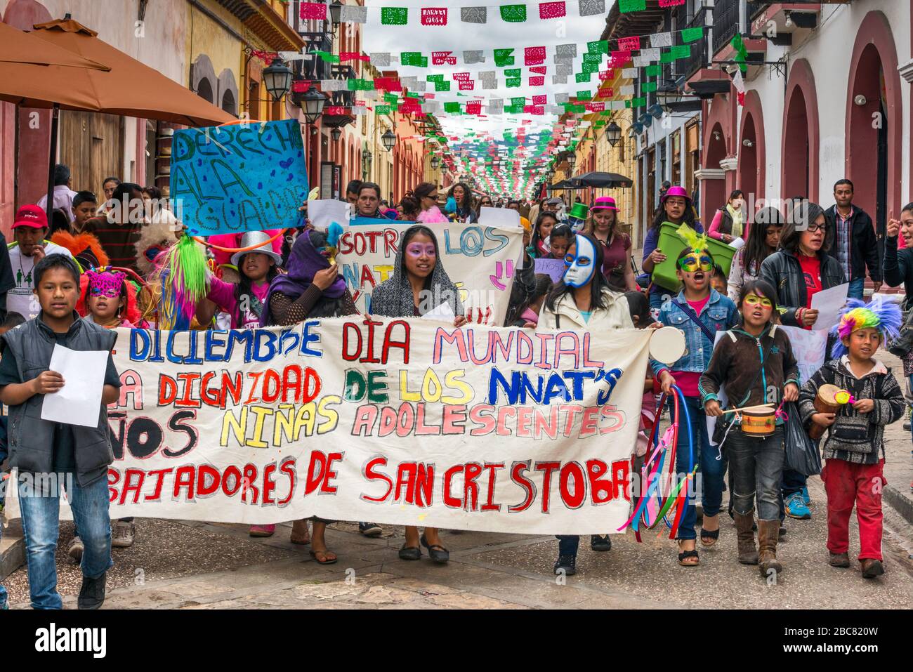 Human rights demonstration at Calle Real de Guadalupe, pedestrian ...