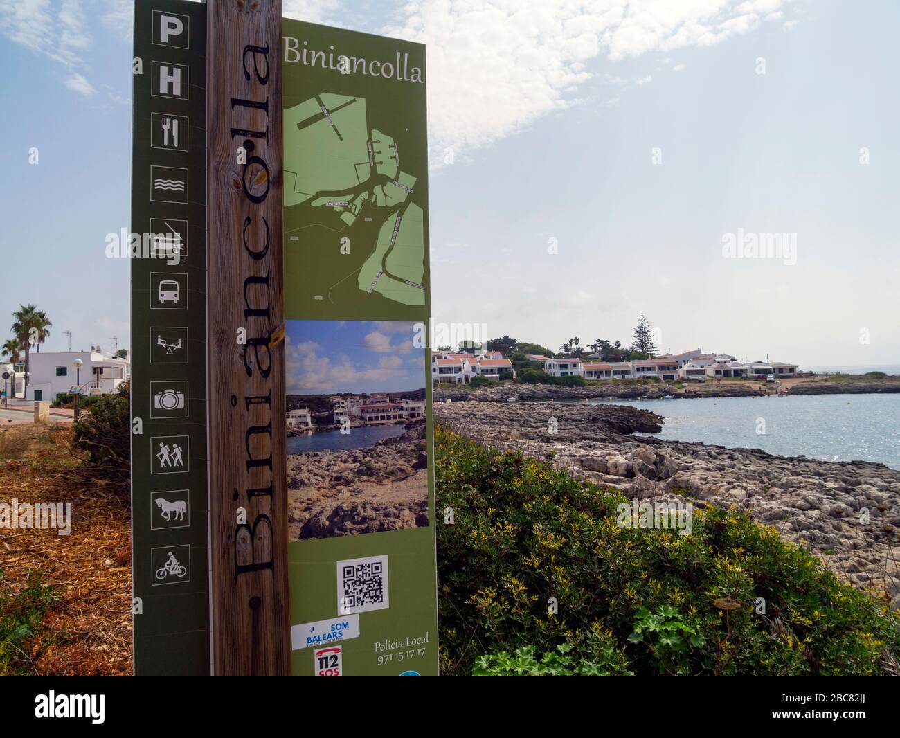 signpost on the Camí de Cavalls,the coastal path,Biniancolla, Menorca ...