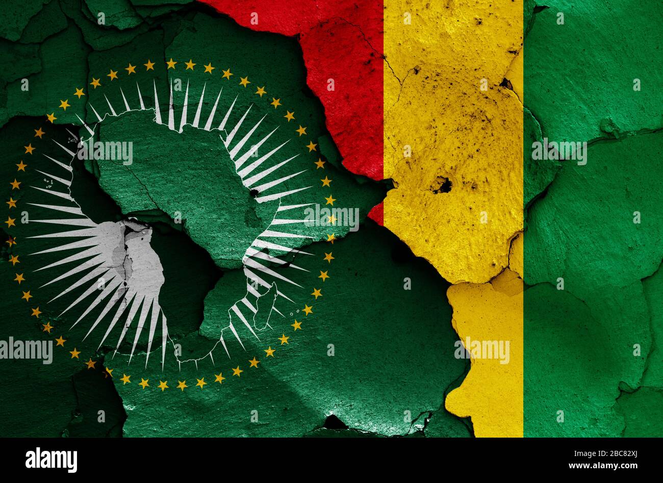 flags of African Union and Guinea painted on cracked wall Stock Photo ...