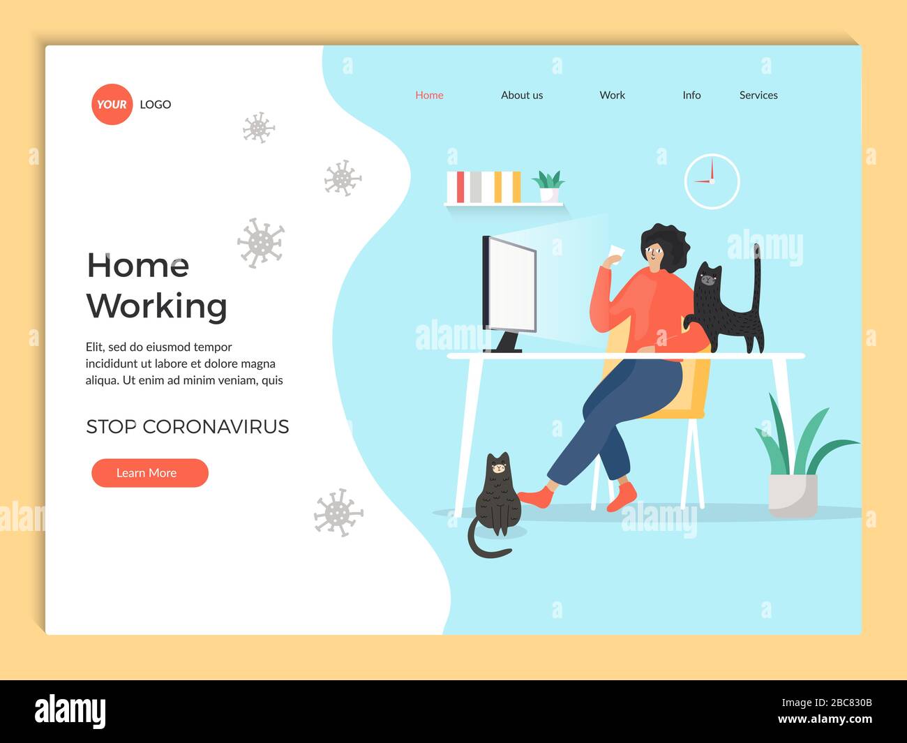 woman sits at the computer on a white background home isolation vector ...