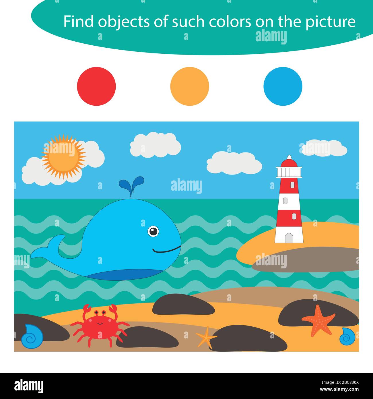 Find objects of same colors, ocean animals, game for children in ...