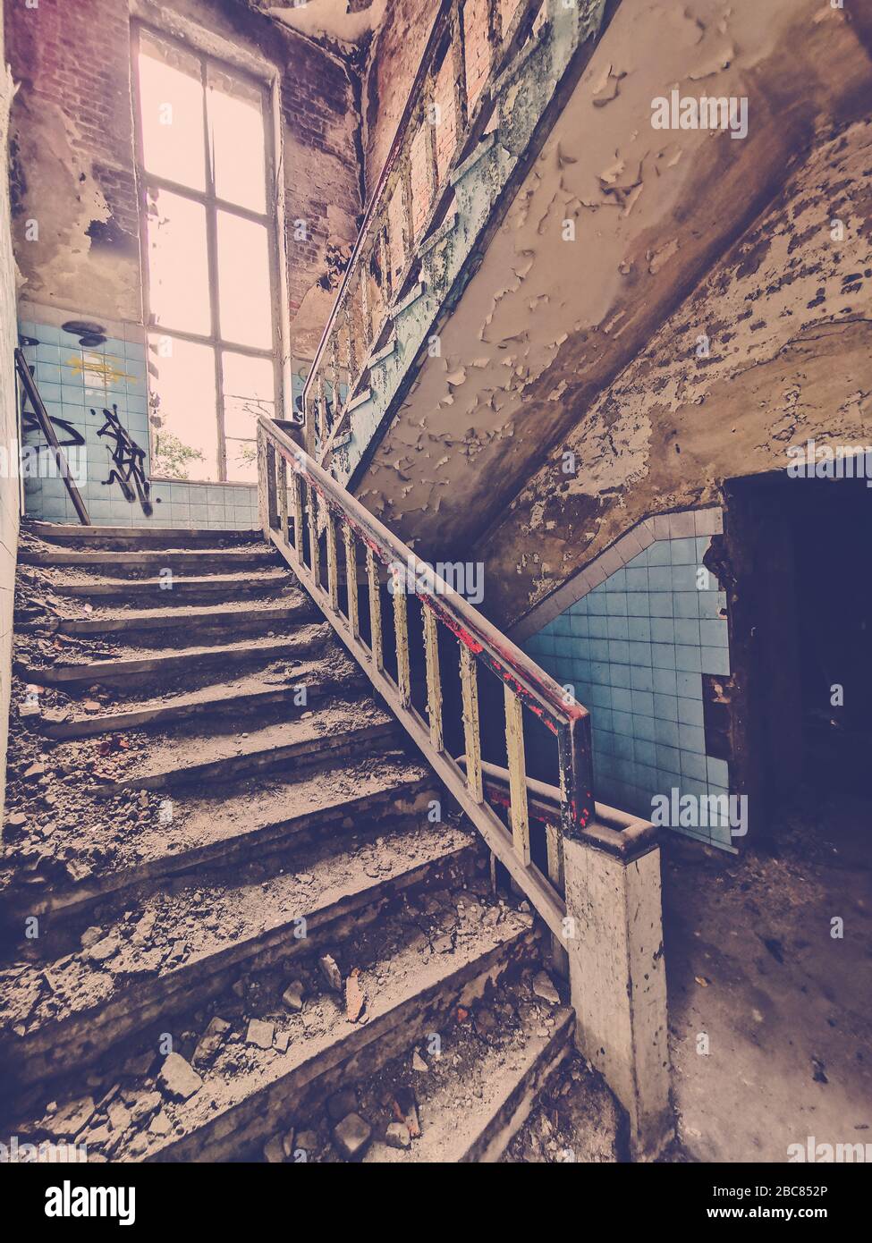 Lost place old staircase Stock Photo - Alamy