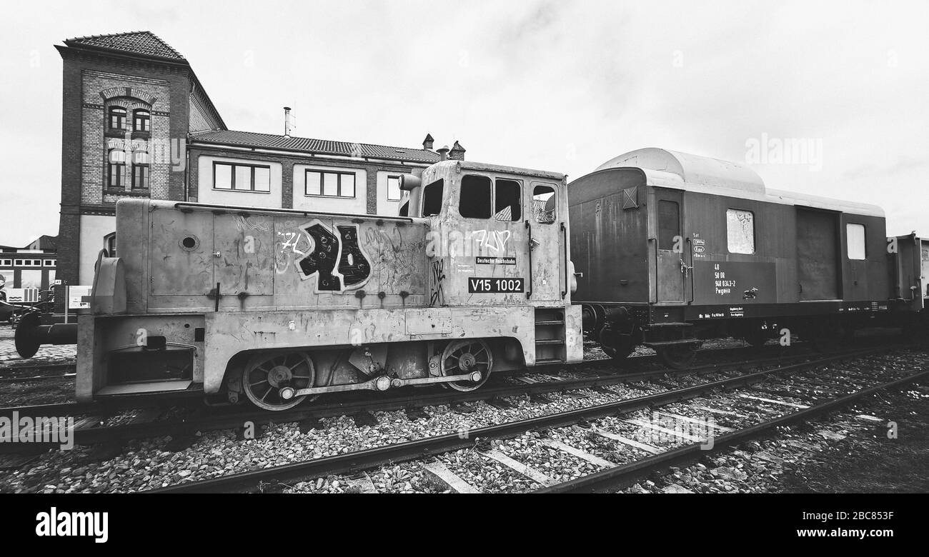 old locomotive with trailer Stock Photo - Alamy