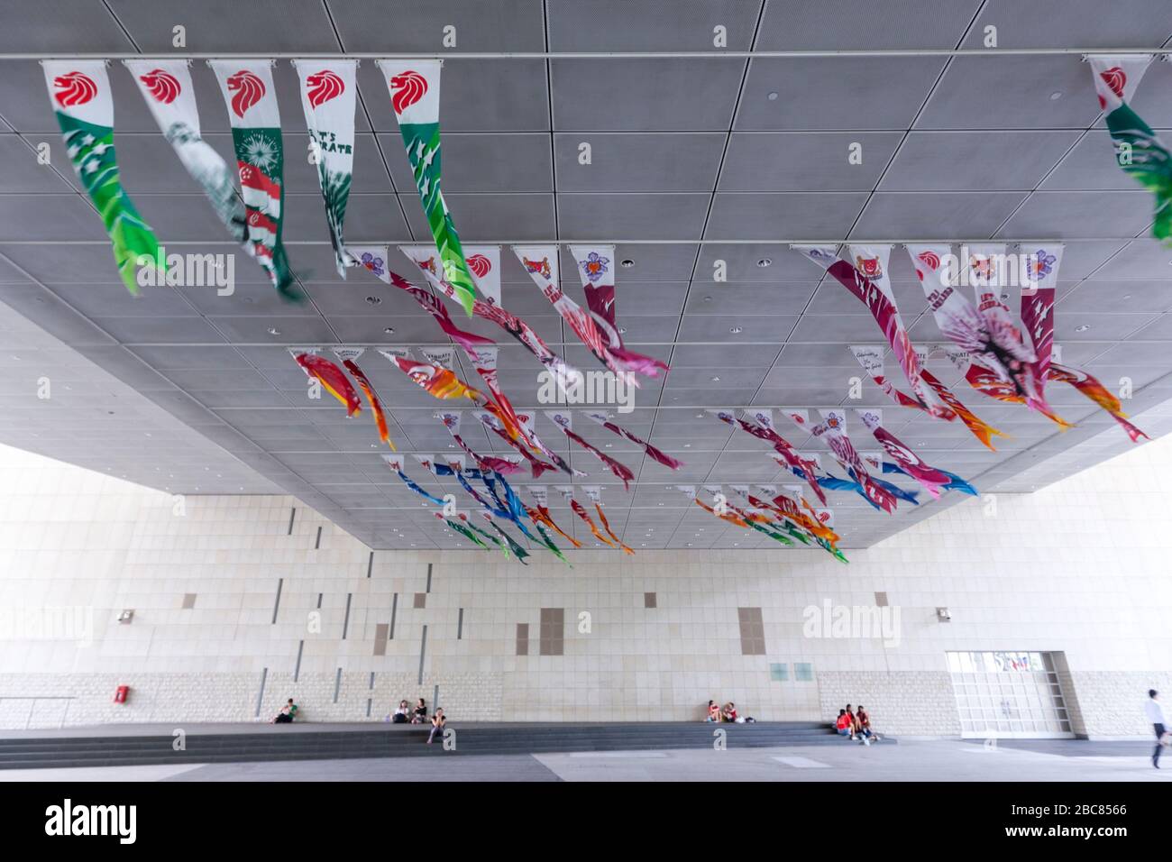 Flags in the entrance to National Library in Victoria St, Singapore ...