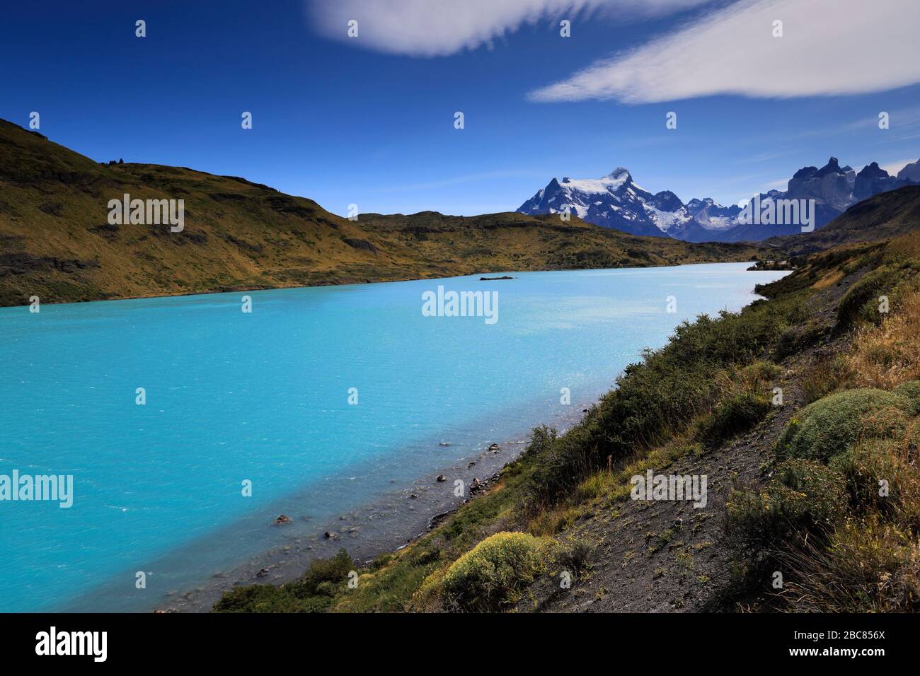 Summer view of Lago Pehoe, Torres de Paine, Magallanes region ...
