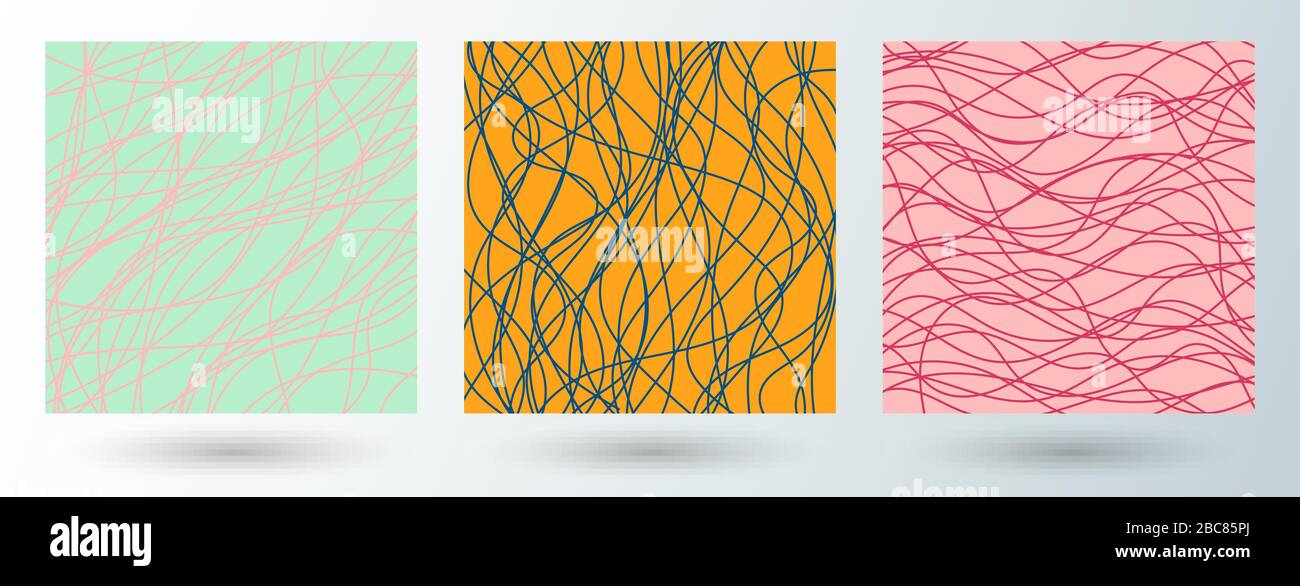Set of abstract striped wavy or wavy lines pattern background. Vector ...