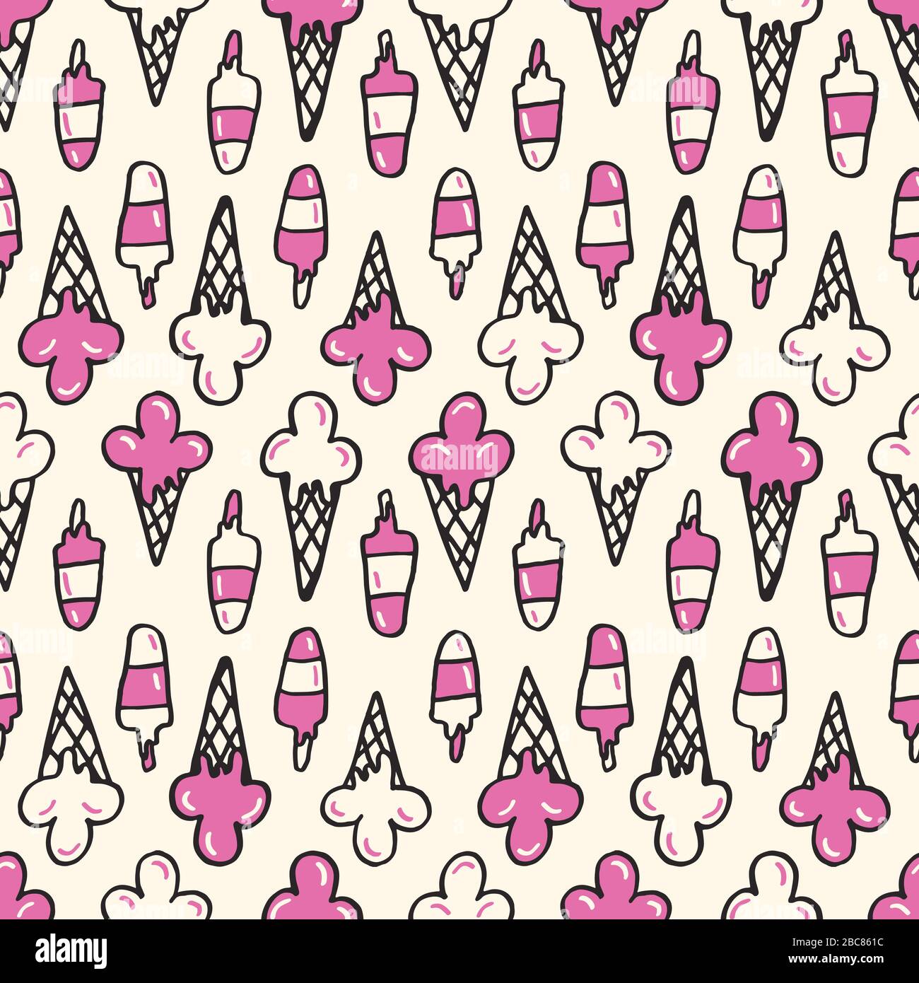 Colorful Hand Drawn Felt Tip Marker Melting Ice Cream Cones And Scoops