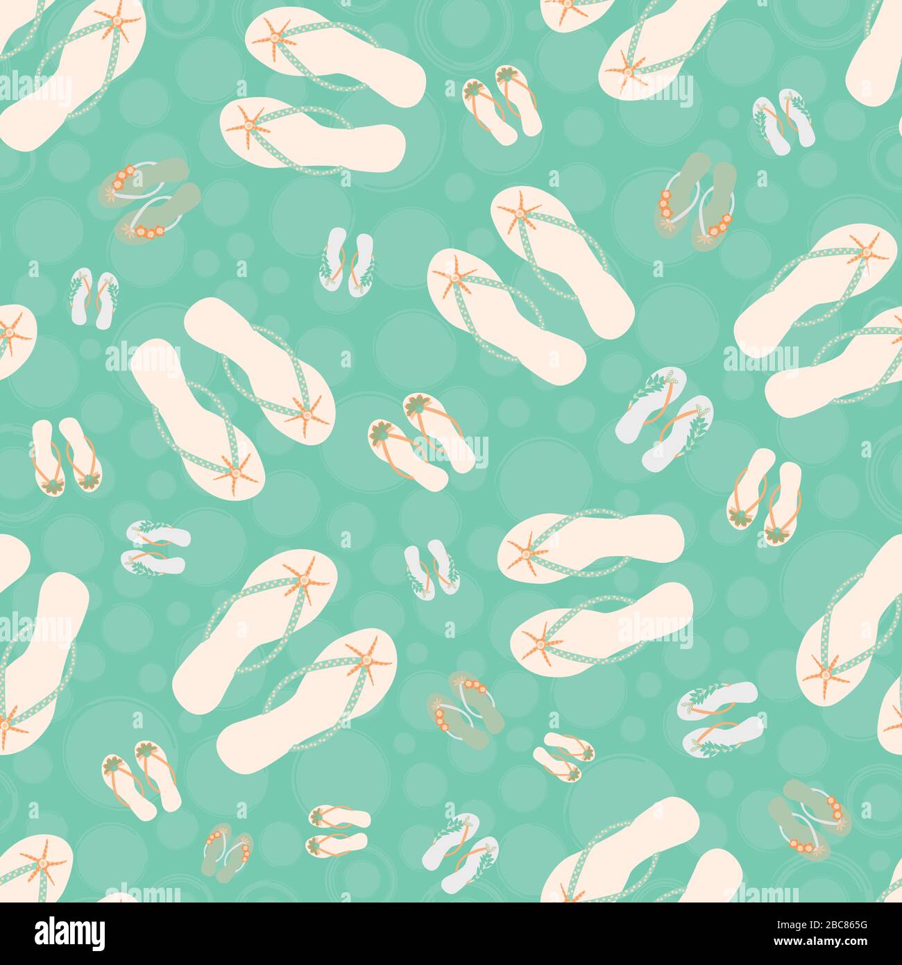 Flip flop shoe seamless vector pattern background. Pretty sandals with starfish decoration on ...