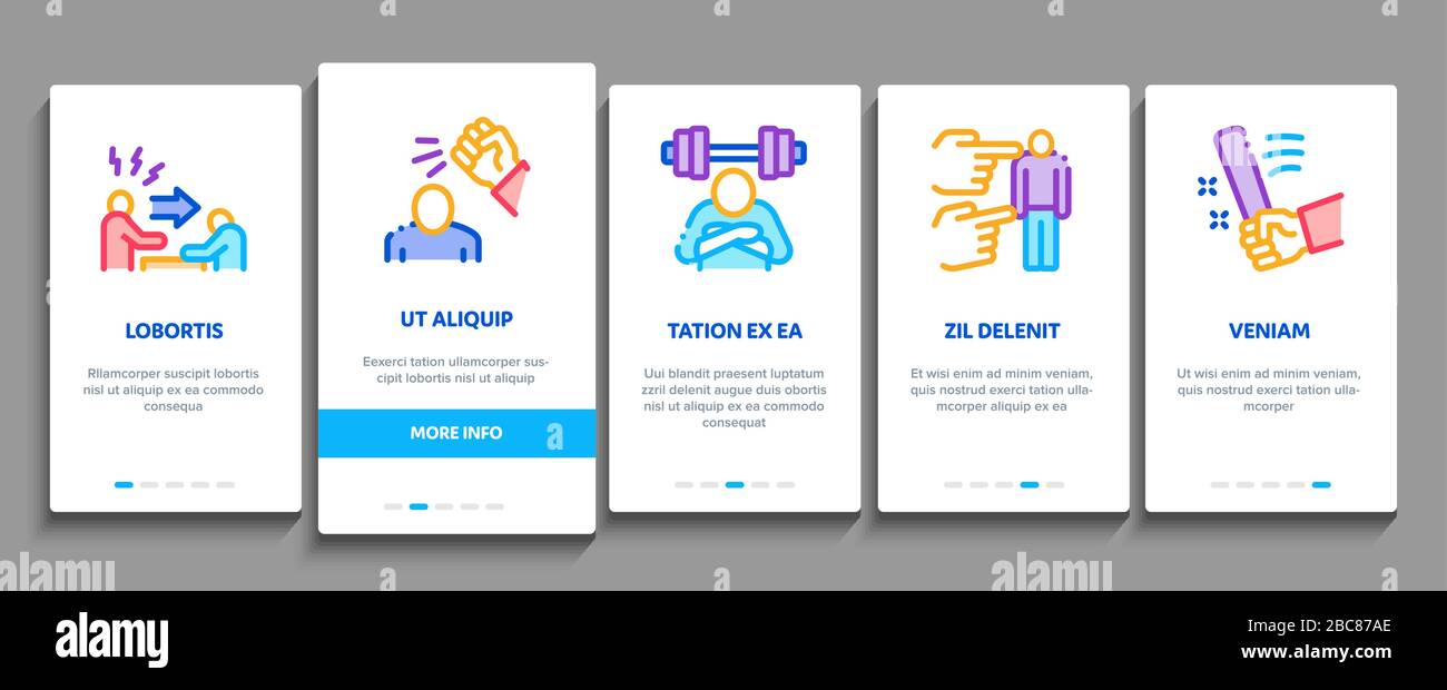 Bullying Aggression Onboarding Elements Icons Set Vector Stock Vector