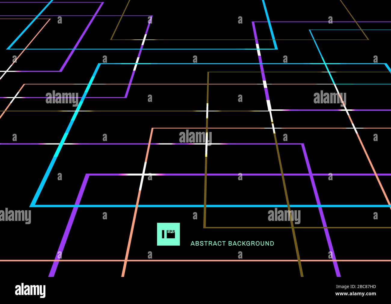 Abstract vibrant color geometric lines overlap with light perspective ...