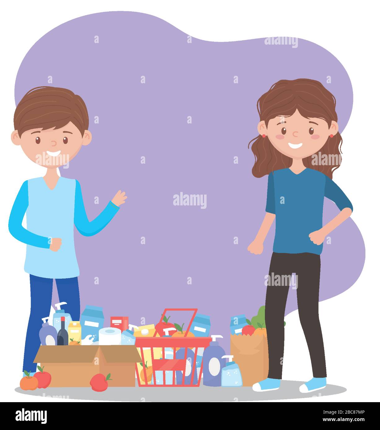 happy customer with many supermarket products excess purchase vector ...