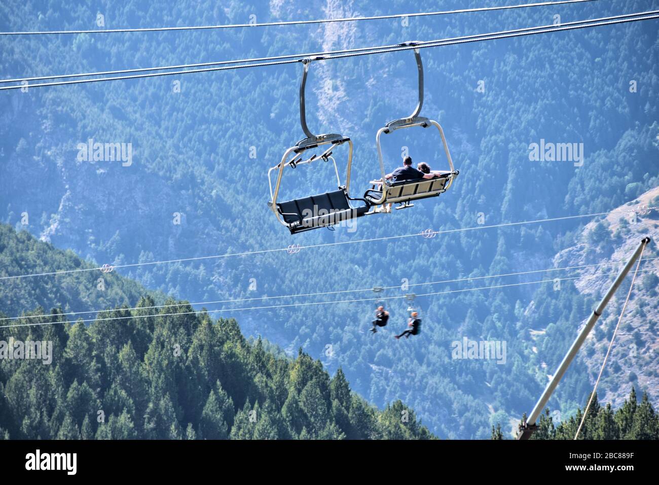 Cable car and zip line in Andorra Stock Photo - Alamy
