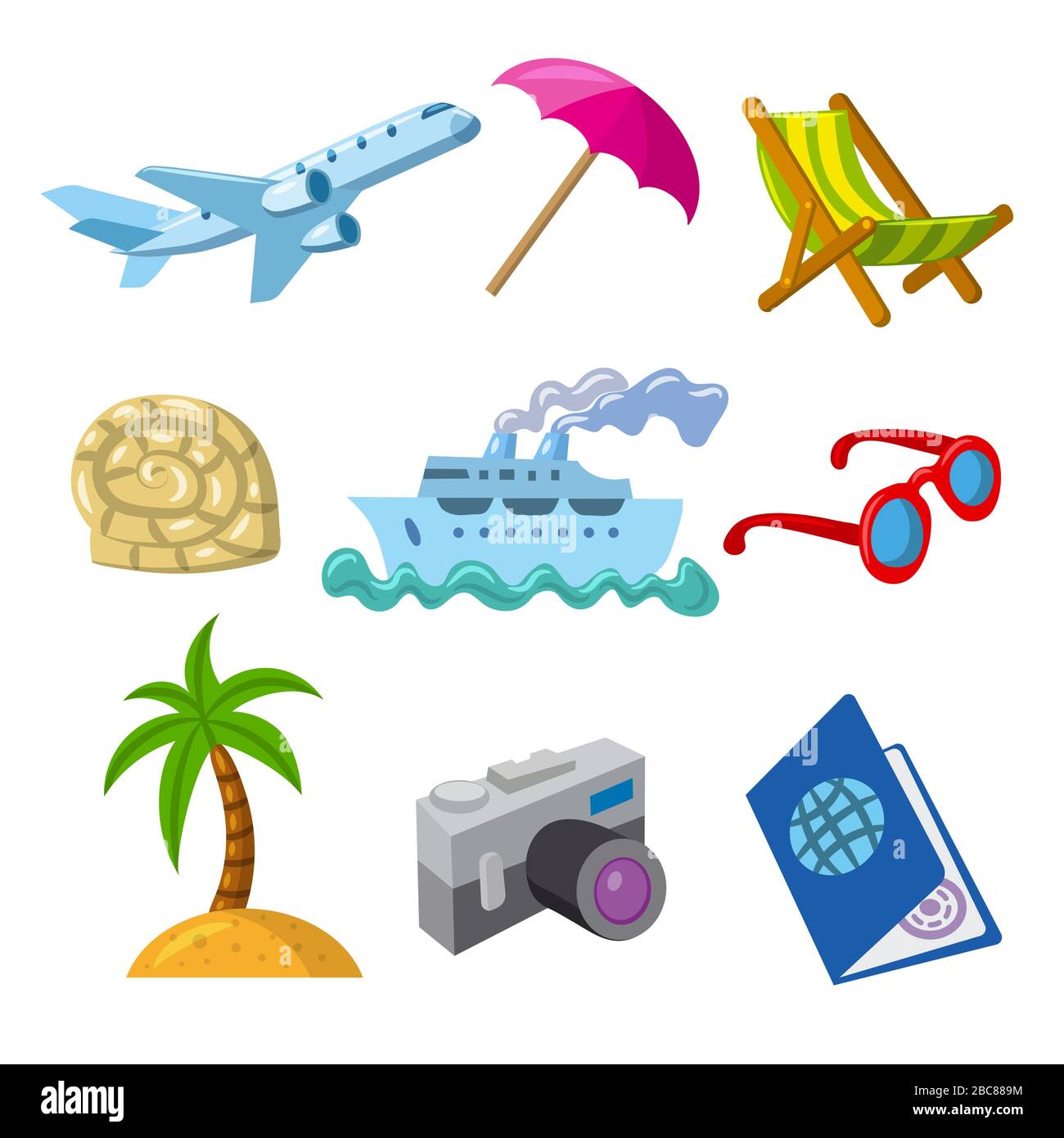 illustration of the cartoon travel and journey icon set Stock Vector ...