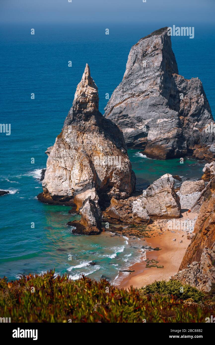 Famous Praia da Ursa Beach in day light, Sintra, Portugal, Europe Stock ...