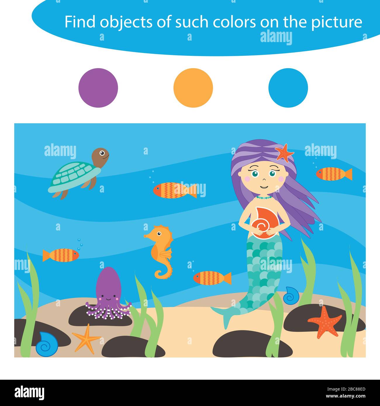 Find objects of same colors, game for children in cartoon style ...