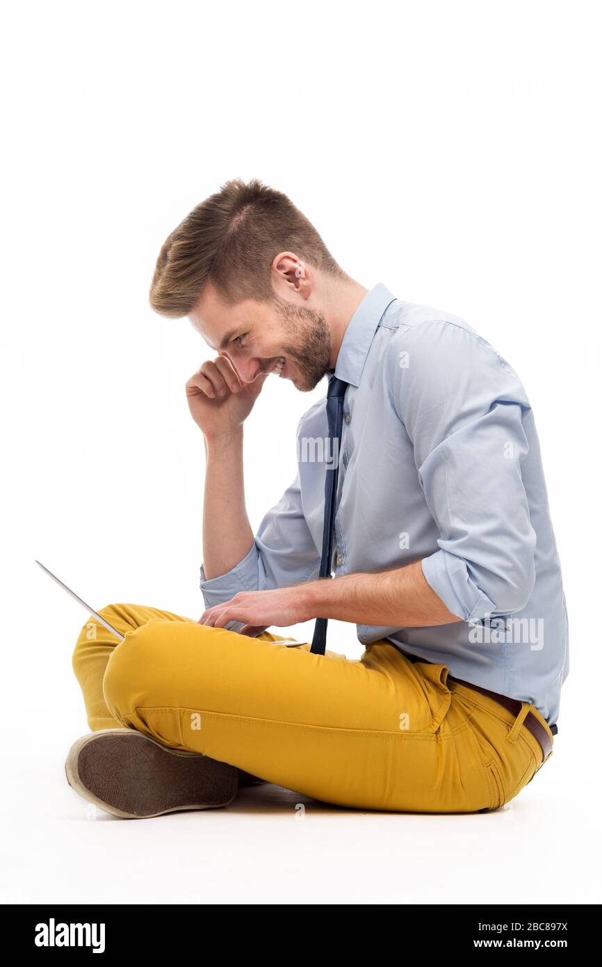 Businessman sitting on floor isolated hi-res stock photography and ...