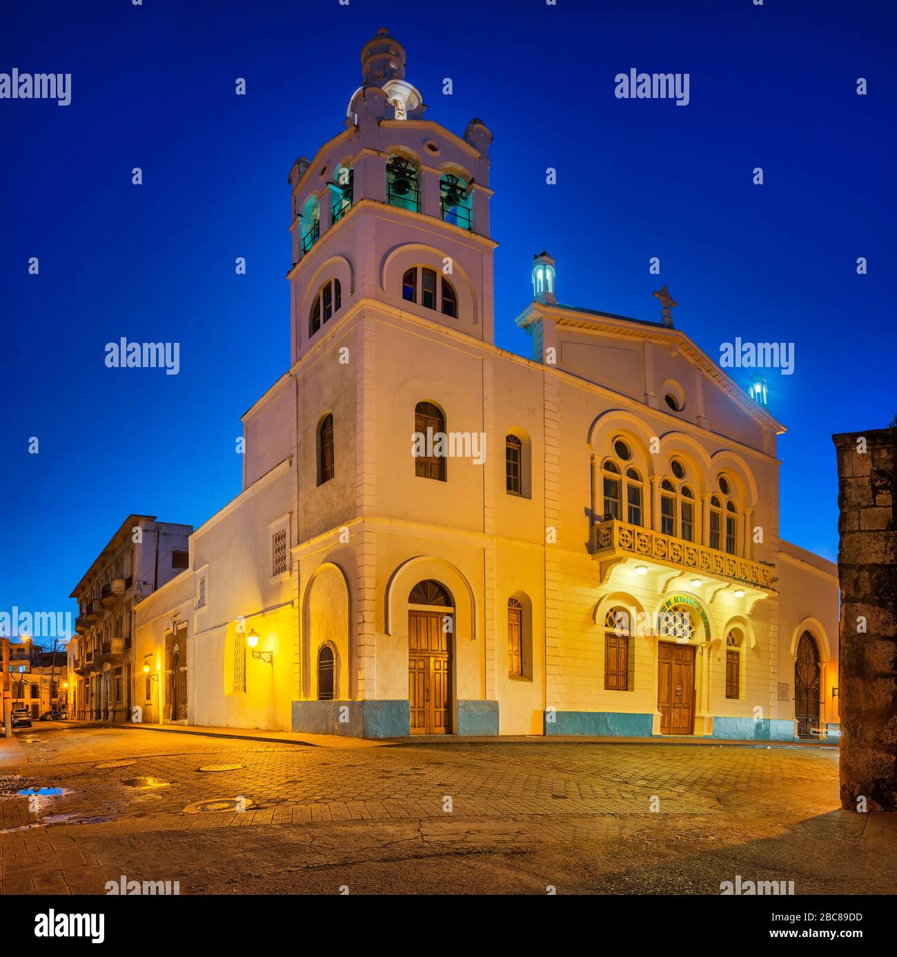 Church of San Nicolas de Bari illuminated at dawn, Santo Domingo ...
