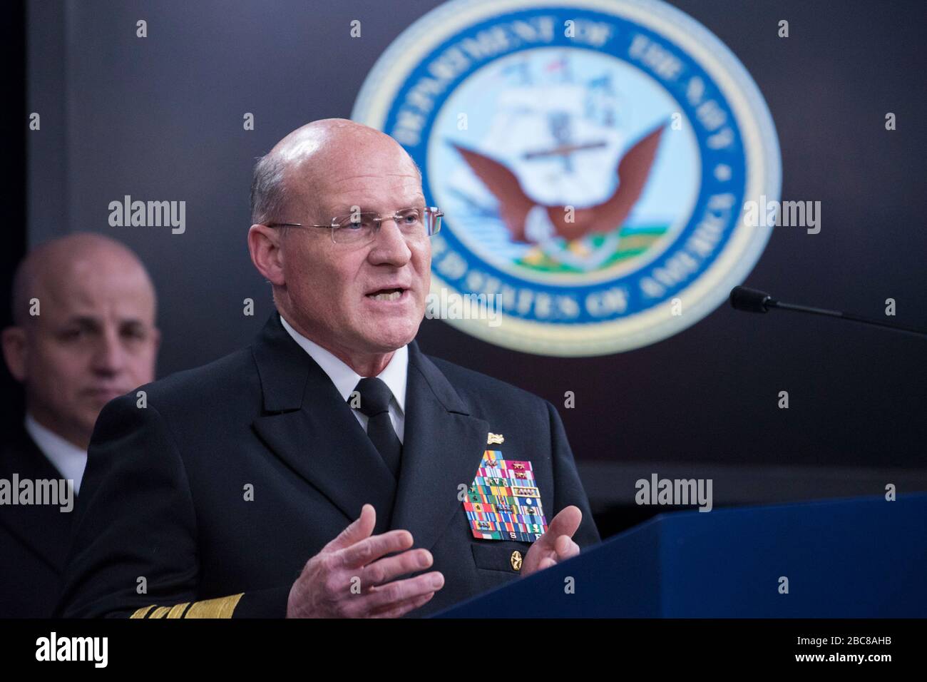 U.S. Chief of Naval Operations Adm. Michael M. Gilday, briefs reporters ...
