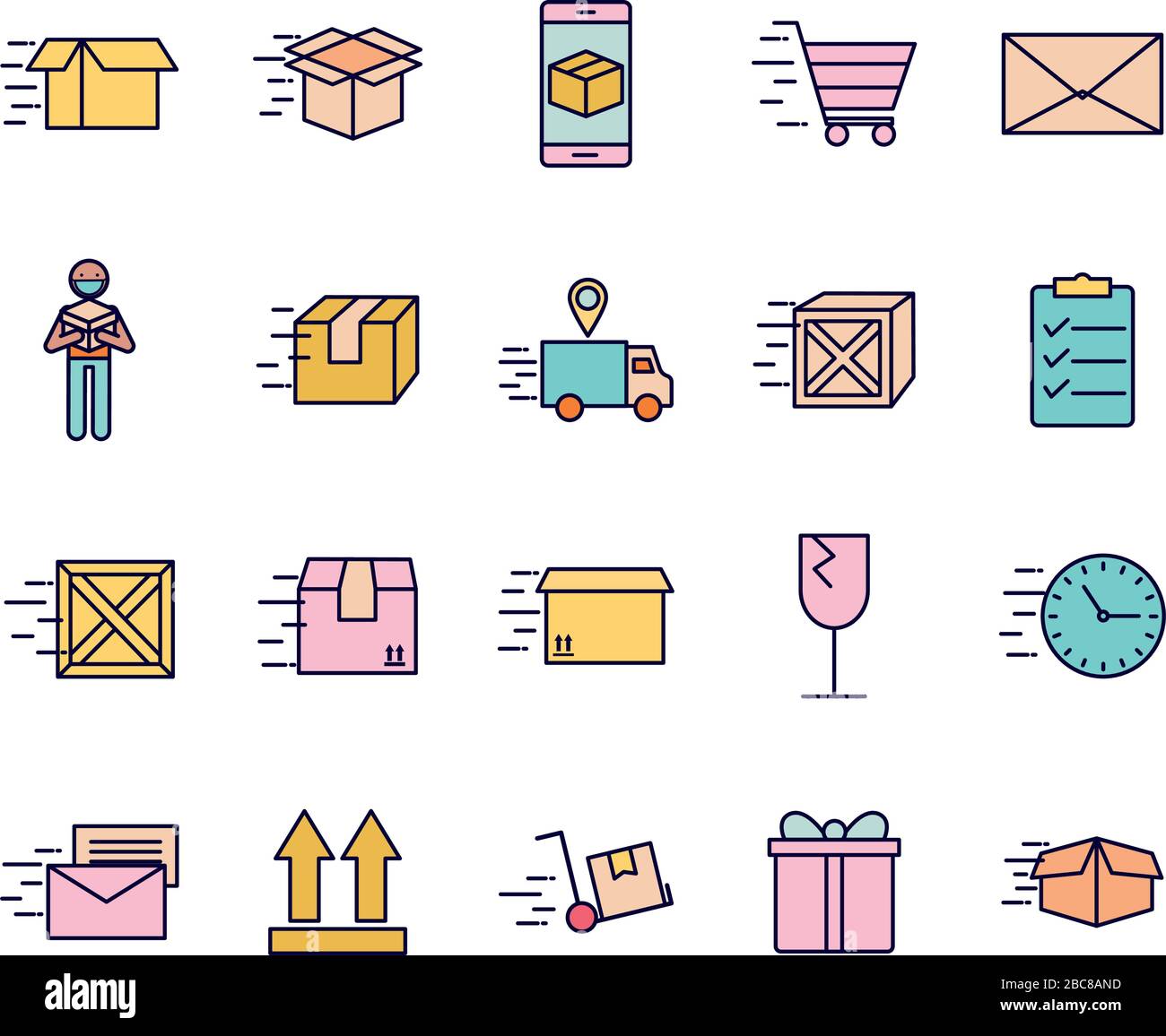 Fast delivery line and fill style icon set vector design Stock Vector ...