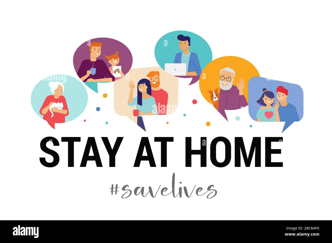 Stay at home, concept design. Different types of people, family ...