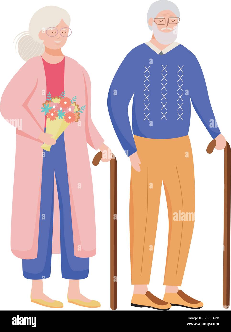 Retired people flat vector illustration. Senior age family with walking ...